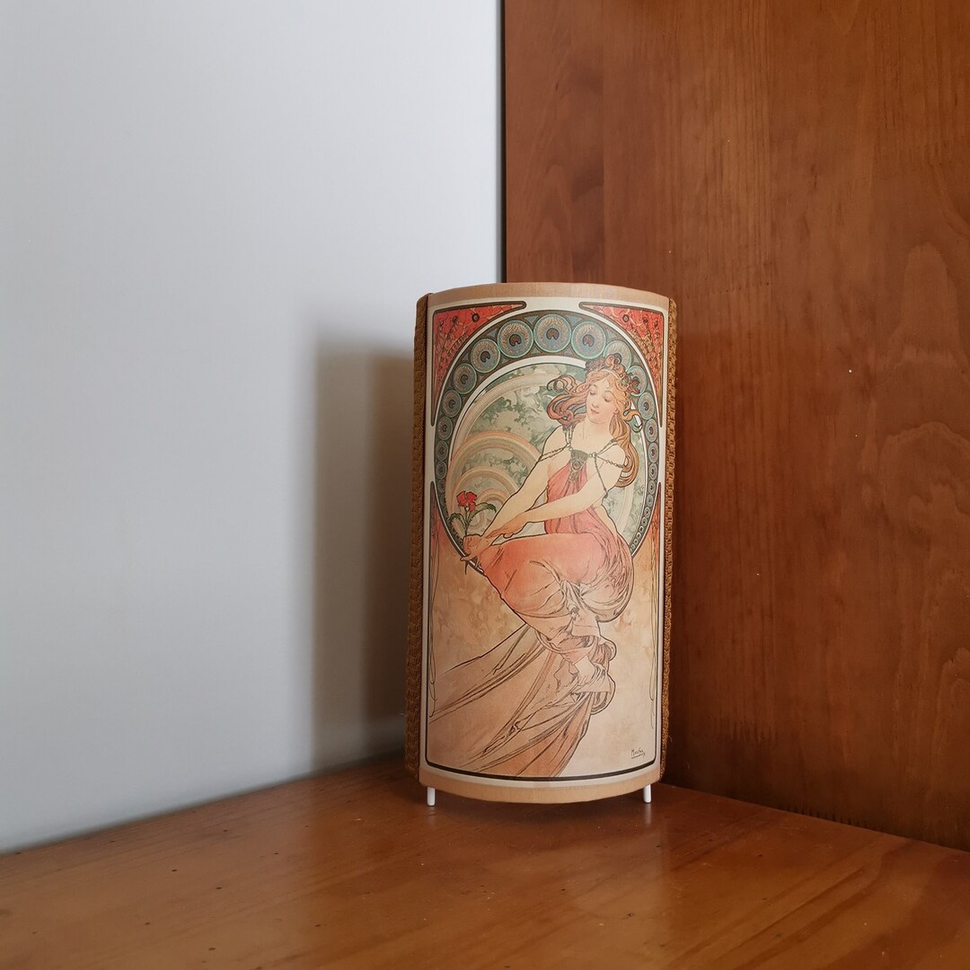 Table Tube Lamp, Alfons Mucha Print, Allegory of Painting, Rabane Sides ...