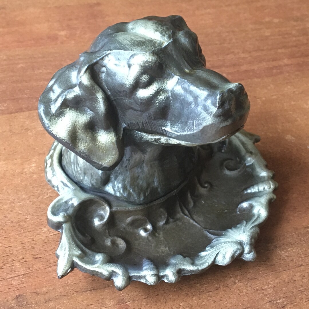 1980s Vintage Ashtray Dog Head Metal Ashtray With Lid Ash Tray ...