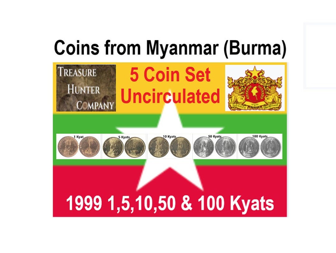 Myanmar • 1999 - 5 Coins (1, 5, 10, 50 & 100) Kyat - Uncirculated ...