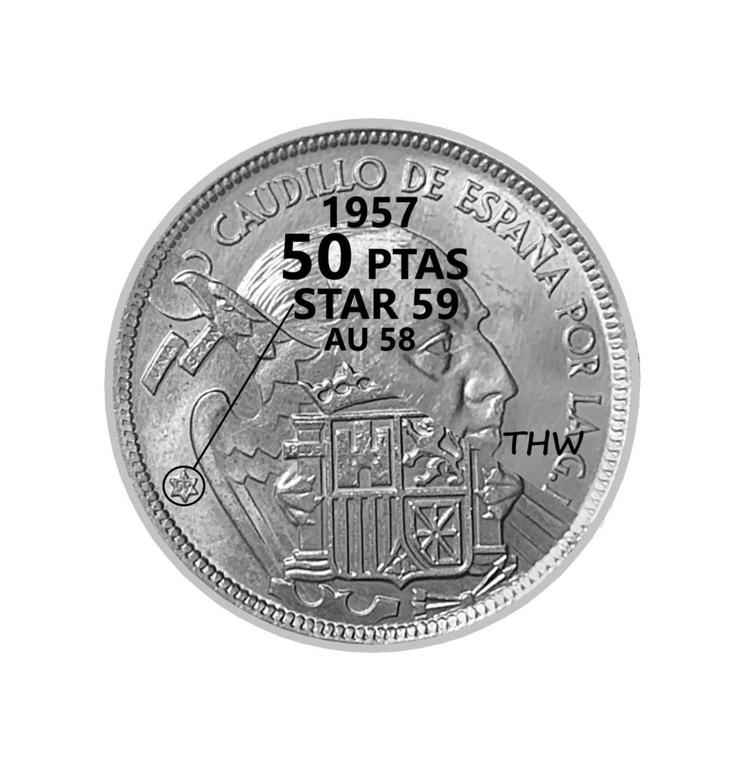 1957 50 Pesetas PTAS Star 59 AU 58 Francisco Franco Spain - Etsy