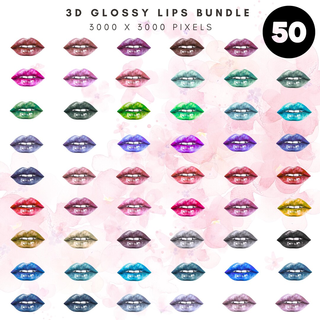 50 Lips PNG Bundle 3D Glossy Digital Download | Sublimation Art, Color Pop and Glam, Colorful ...