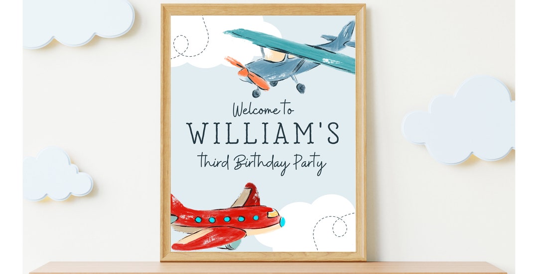 Airplane Modern Birthday Party Welcome Sign - Etsy