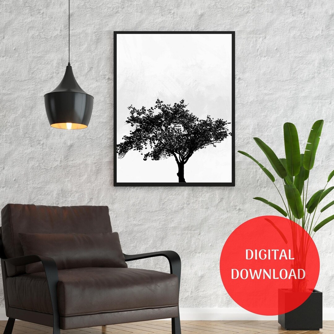 Black and White Tree Shadow Printable Wall Art I Digital Print I Office ...
