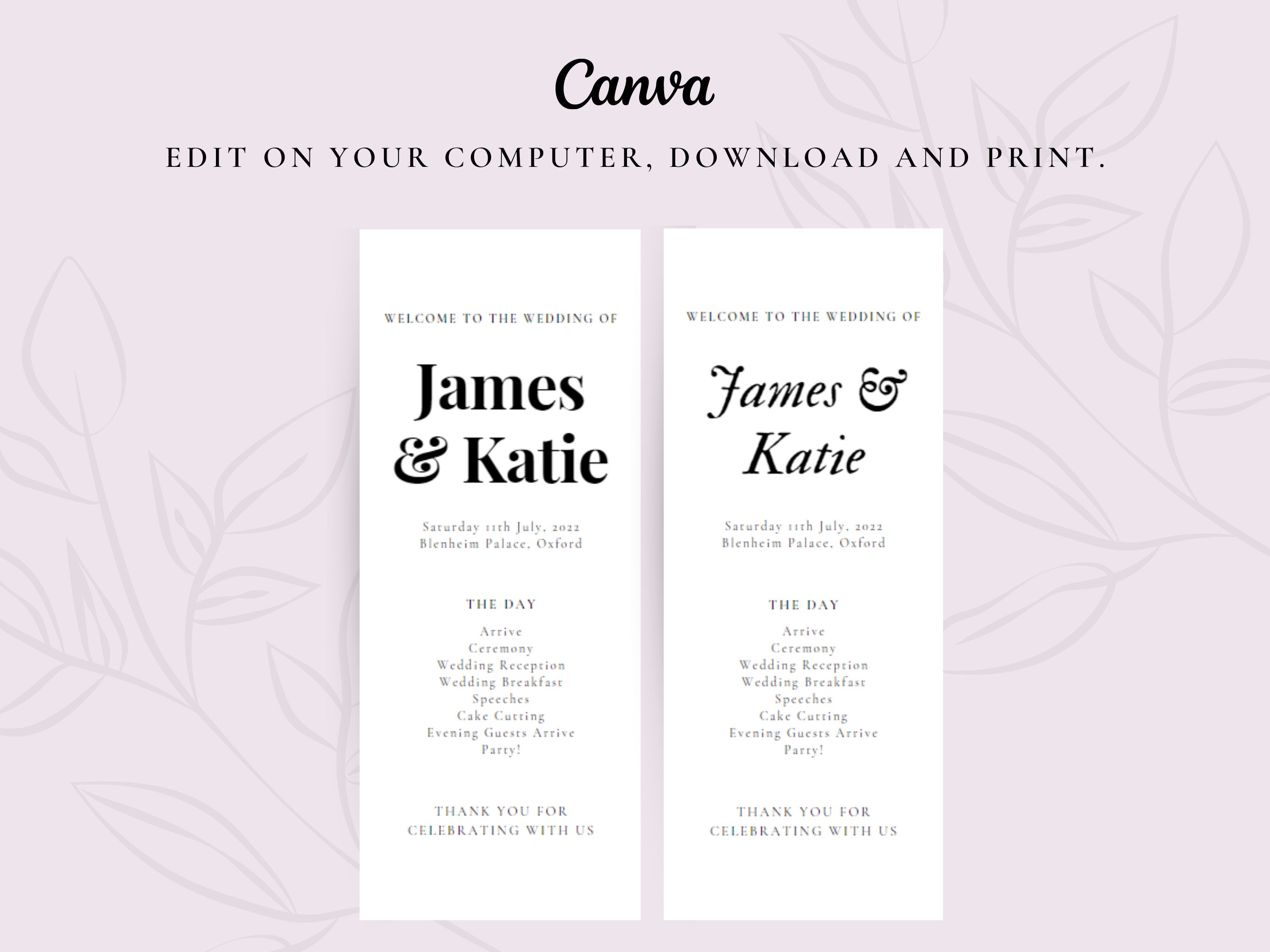 Wedding Program Template Instant Download Canva Template Editable ...