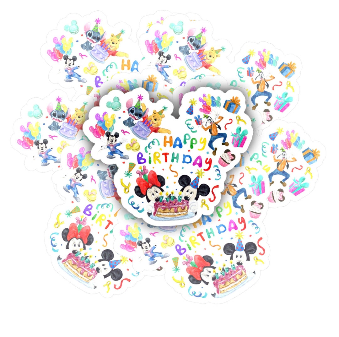 Happy Birthday Vinyl Sticker Disney Inspired Mickey and Minnie Water ...