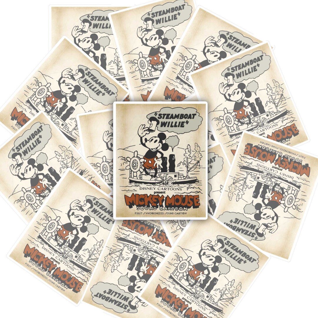 Steamboat Willie Vinyl Sticker Mickey Mouse Water Bottle, Car, Laptop ...