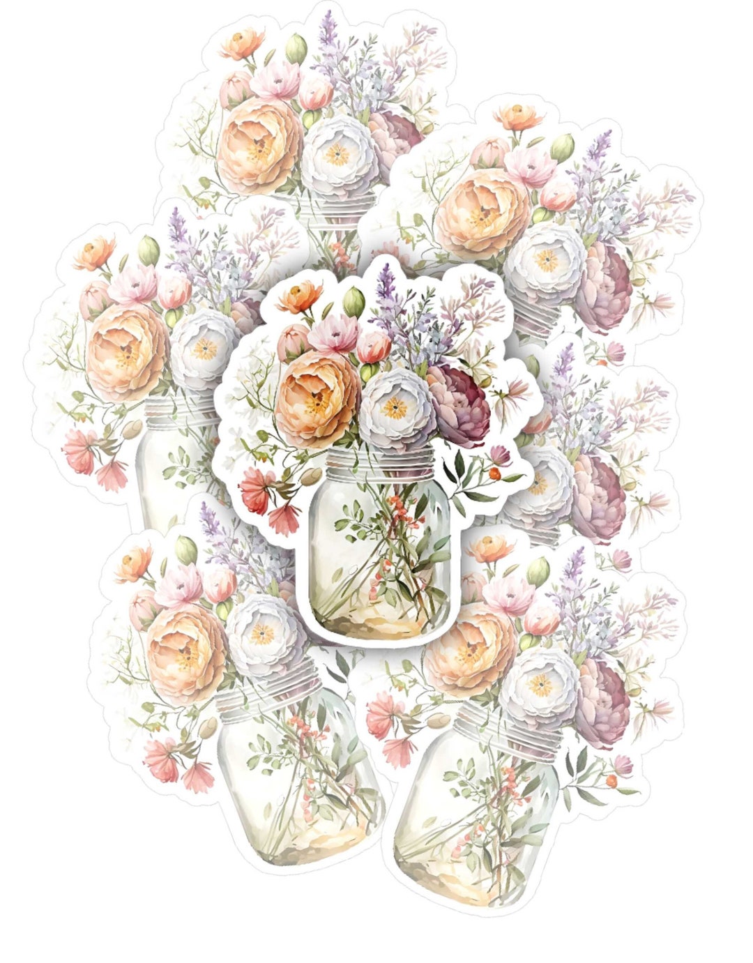 Flower Bouquet 2 Vinyl Sticker Flower Vase Water Bottle, Car, Laptop ...