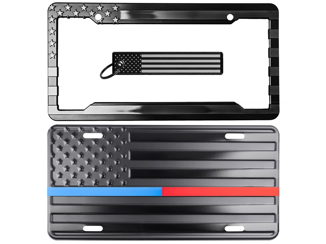Thin Blue & Red Line American Flag License Plate, Frame, and Key Tag - Etsy