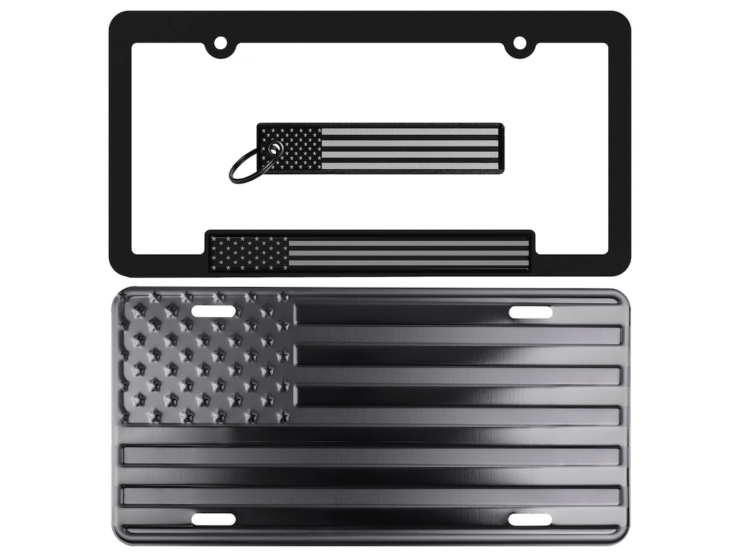 Black Out American Flag License Plate, Frame, and Key Tag Set - Etsy