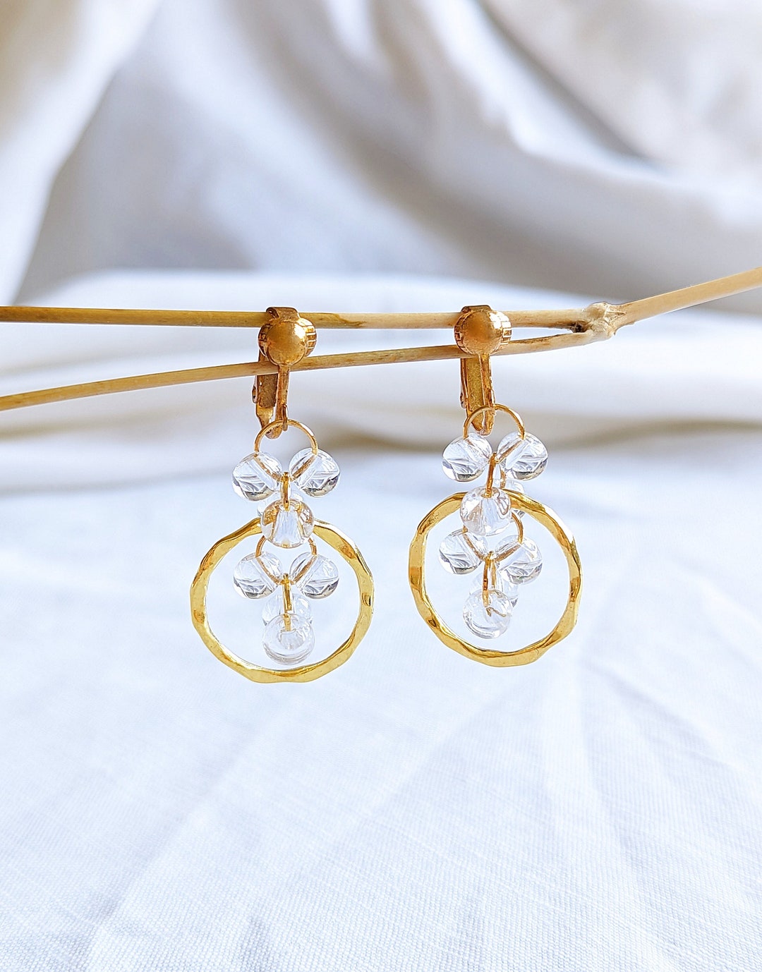 Bell Bunches Clear Glass Earring Handmade W/ Gold Finish Glas Ohrringe ...