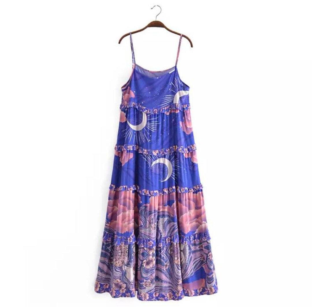 Vintage Chic Women Boho Dress, Floral Boho Long Dress, Hippie Bohemian ...