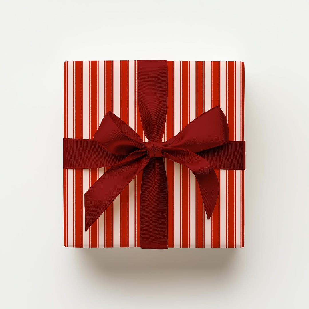 Wrapping Paper, Festive Red and White Candy Cane Stripe Christmas Gift ...