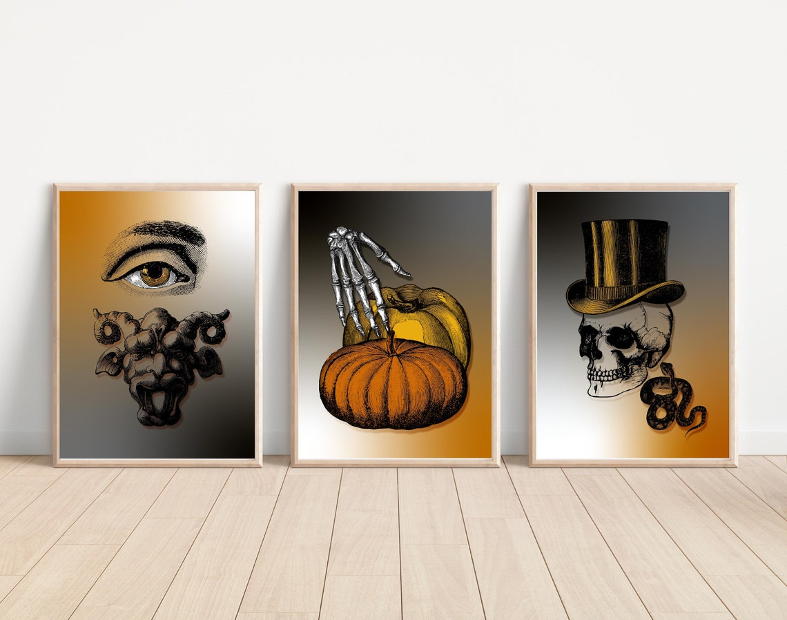 Halloween Printable Vintage/contemporary Print Set of Three - Etsy