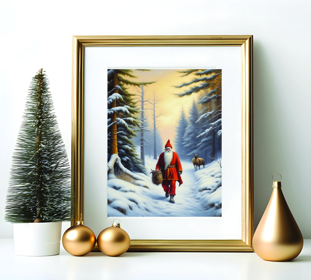 Santa Oil Painting Christmas AI Wall Decor, Digital Print Download for ...