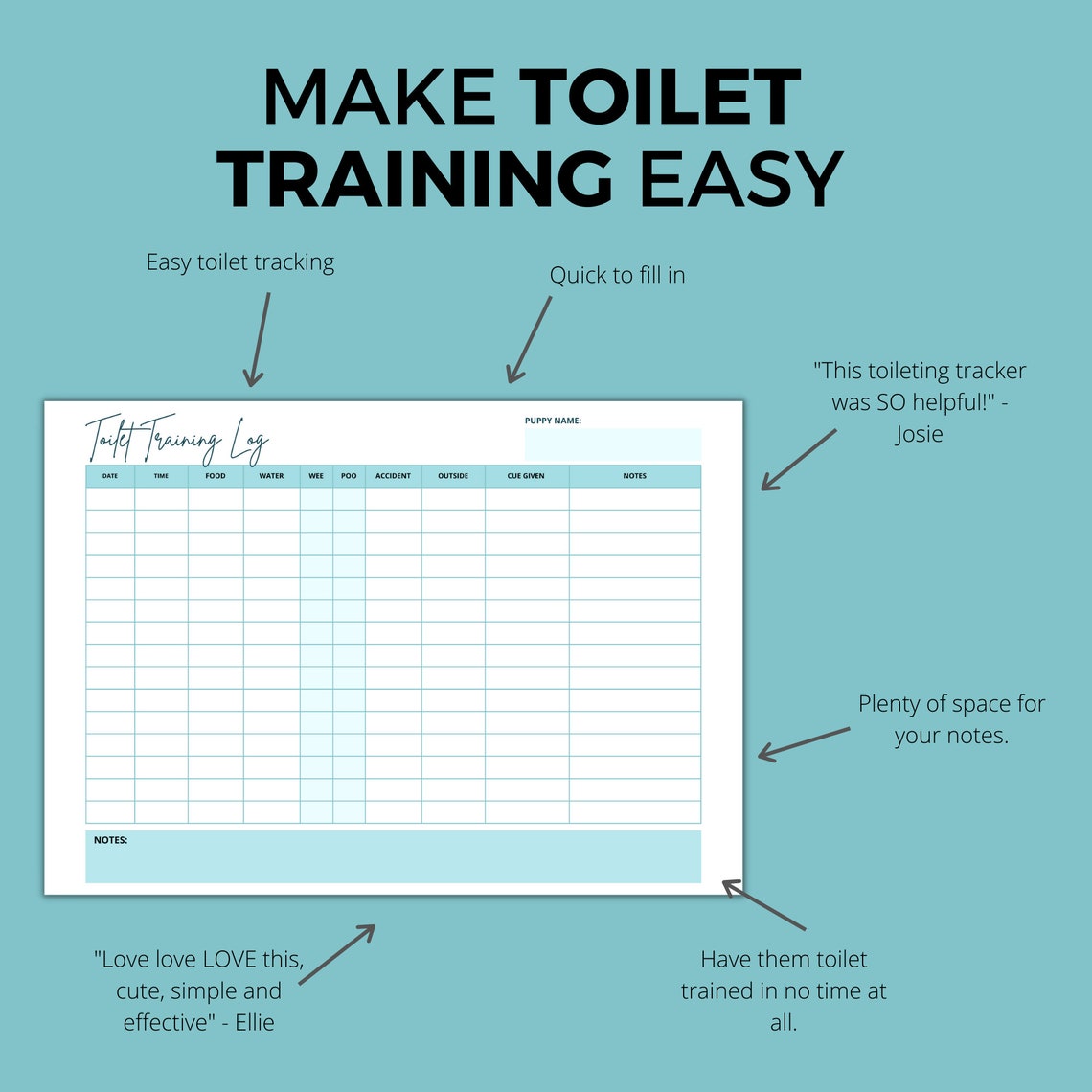 Printable Dog Potty Training Log, Puppy Toilet Training Tracker, New ...