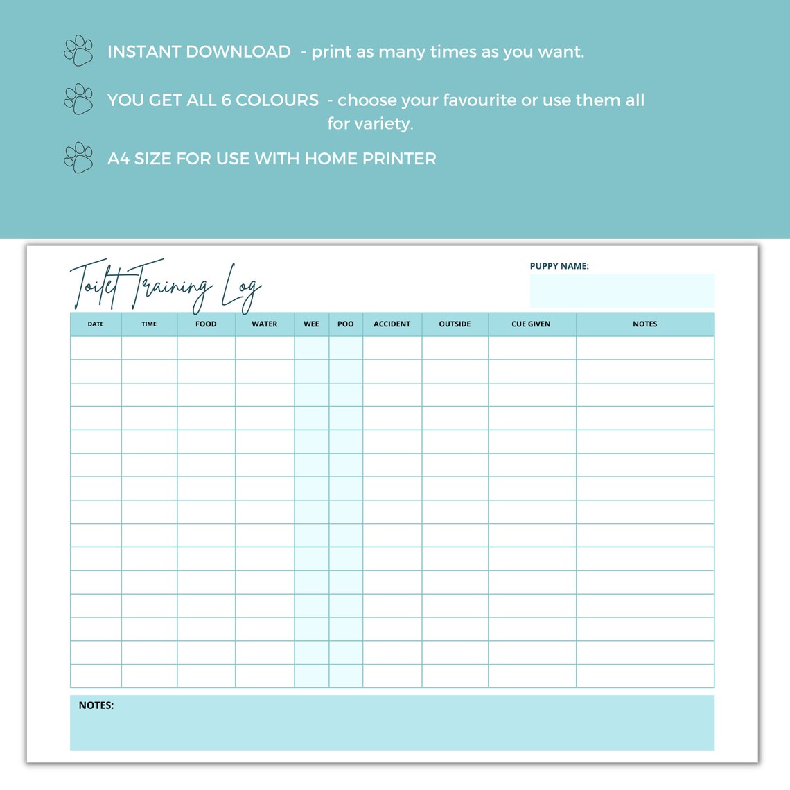 Printable Dog Potty Training Log, Puppy Toilet Training Tracker, New ...