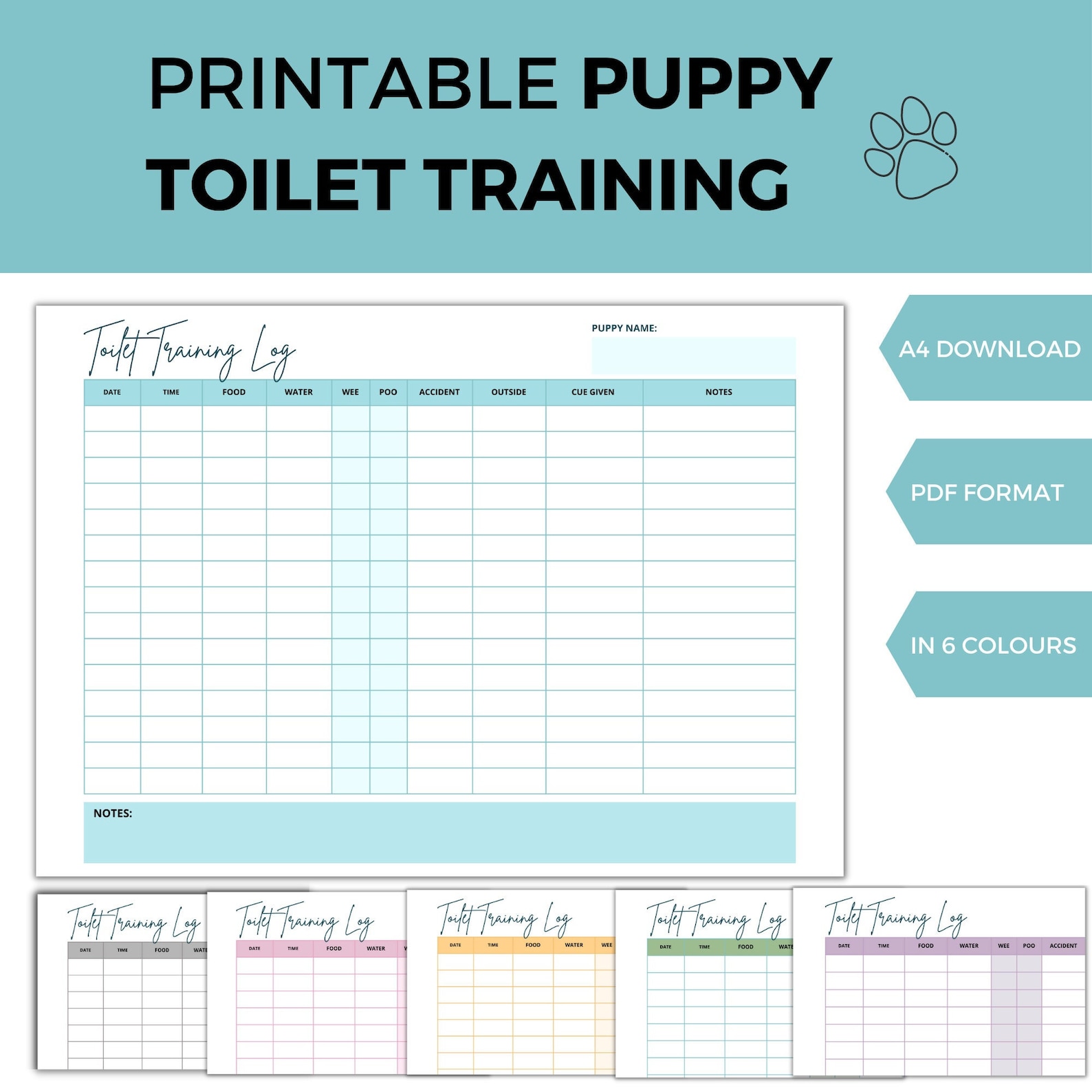 Printable Dog Potty Training Log, Puppy Toilet Training Tracker, New ...