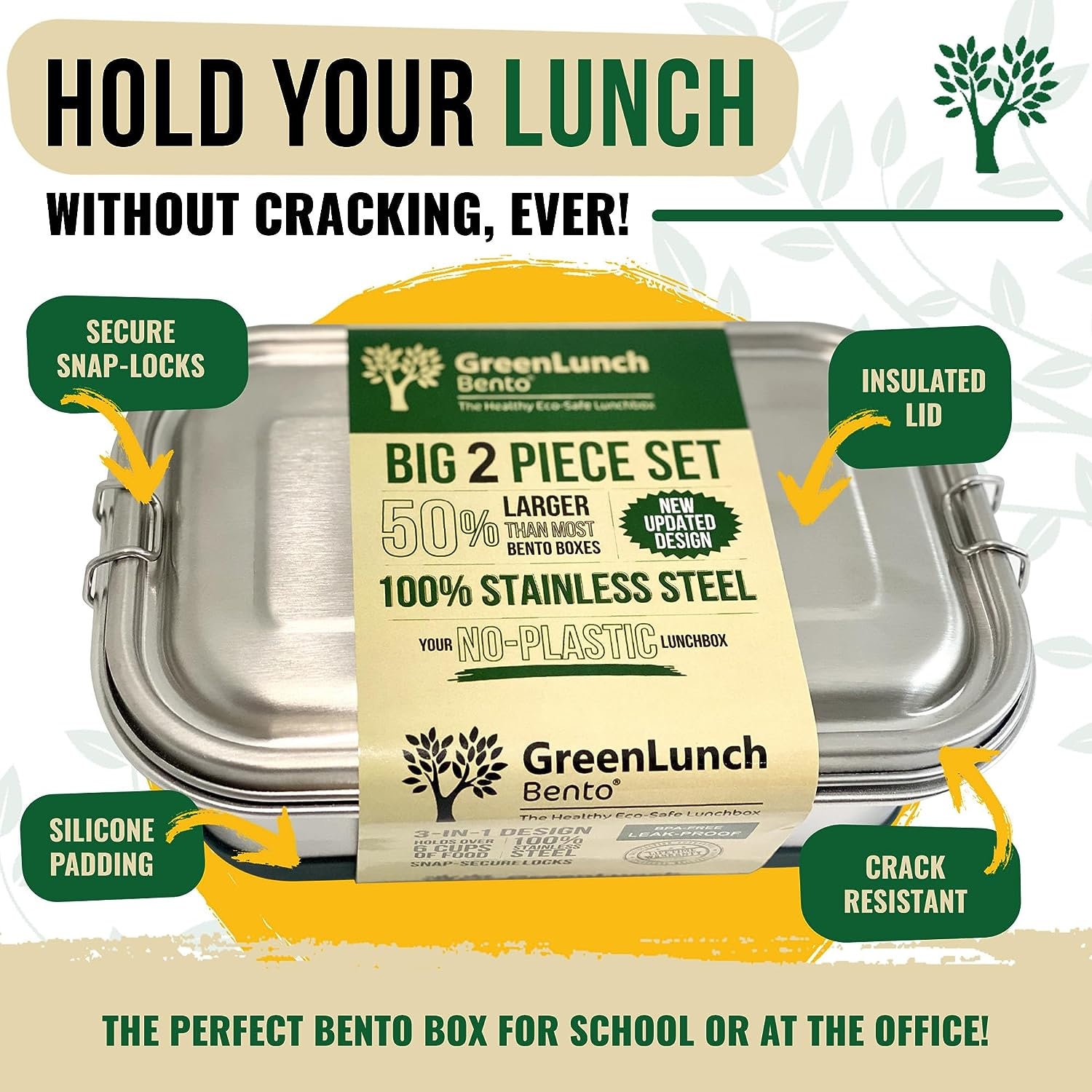 Greenlunch Bento Stainless Steel Bento Box, Bpa-free Lunch Box With ...