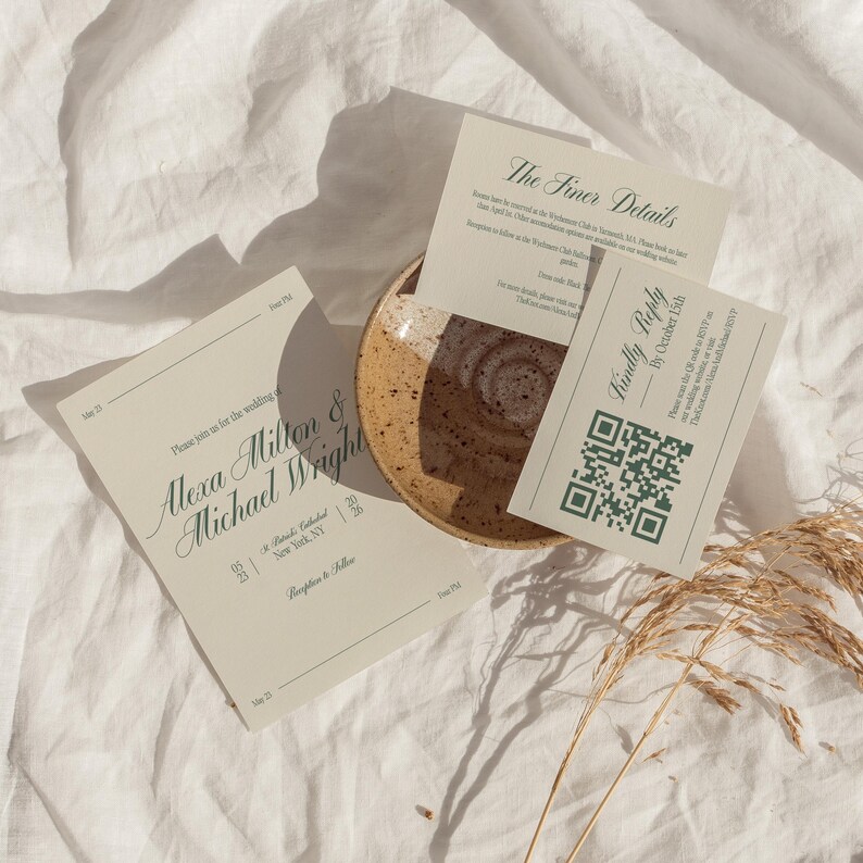 Modern Retro Wedding Invitation Bundle, Minimal Invitation Template Set ...