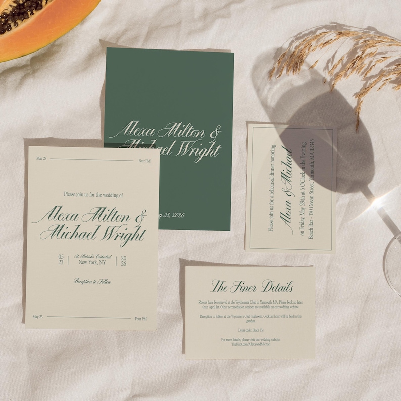 Modern Retro Wedding Invitation Bundle, Minimal Invitation Template Set ...