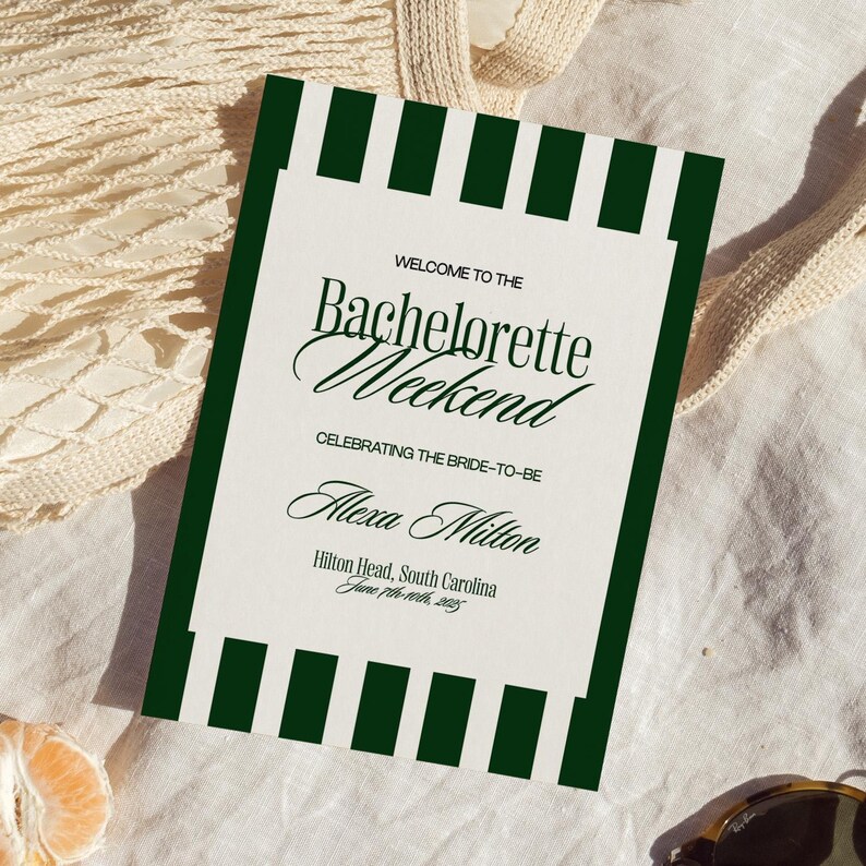 Old Money Aesthetic Green Bachelorette Itinerary Invitation Template ...