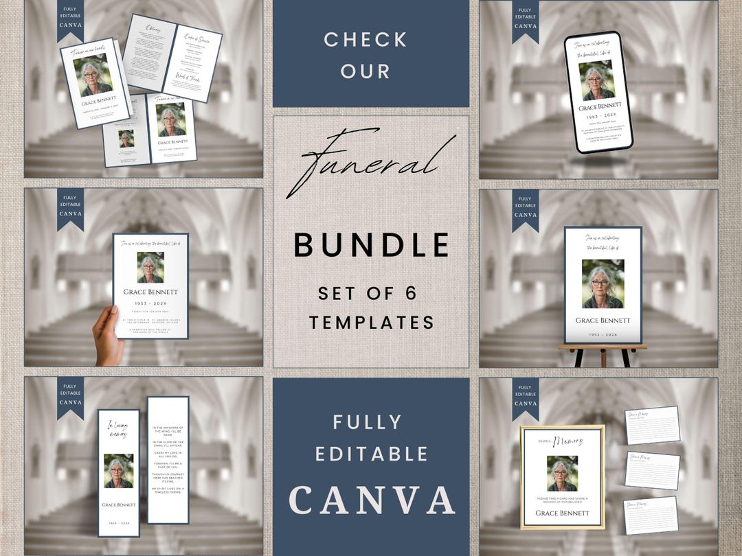 Modern Timeless Funeral Program Bundle, Elegant Memorial Service Set ...