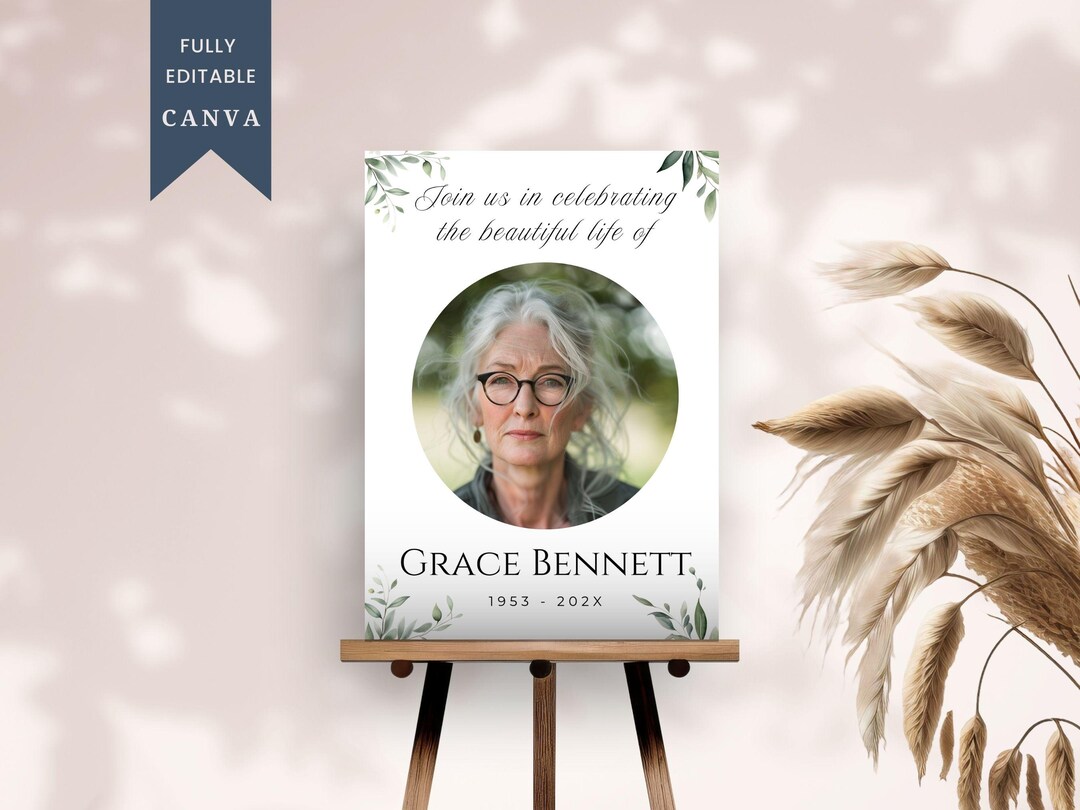 Funeral Sign Template Greenery Memorial Design 18 X 24 & 24 X 36 ...