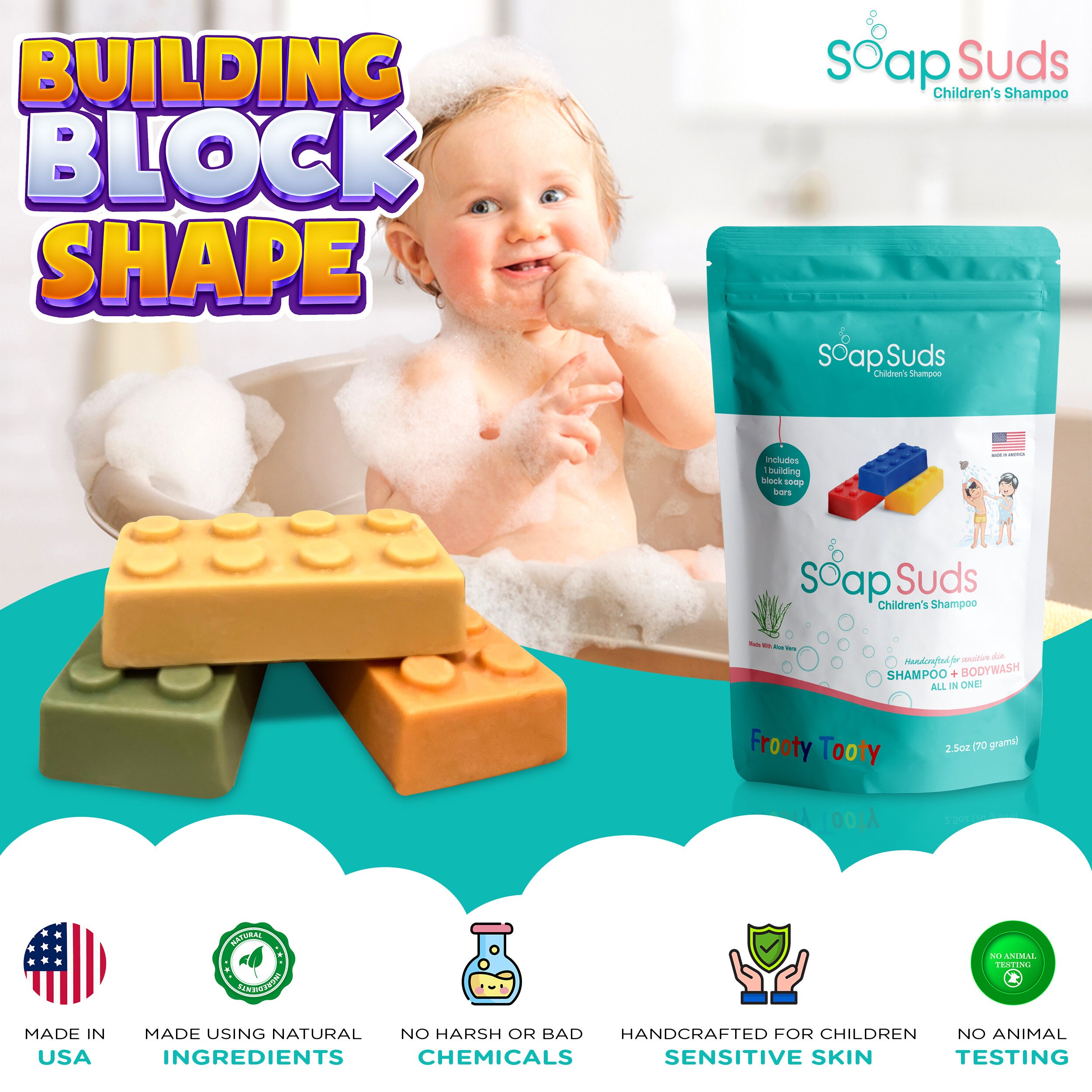 Soap Suds - Construction Building Blocks Soap, 2 in 1 Shampoo and ...