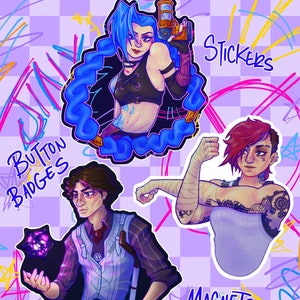 Arcane Inspired Stickers, Button Badges and Magnets - Jinx, Vi and ...