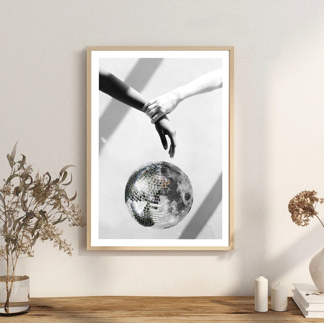 Disco Ball Print, Disco Ball Poster, Moon Collage, Mirrorball Aesthetic ...