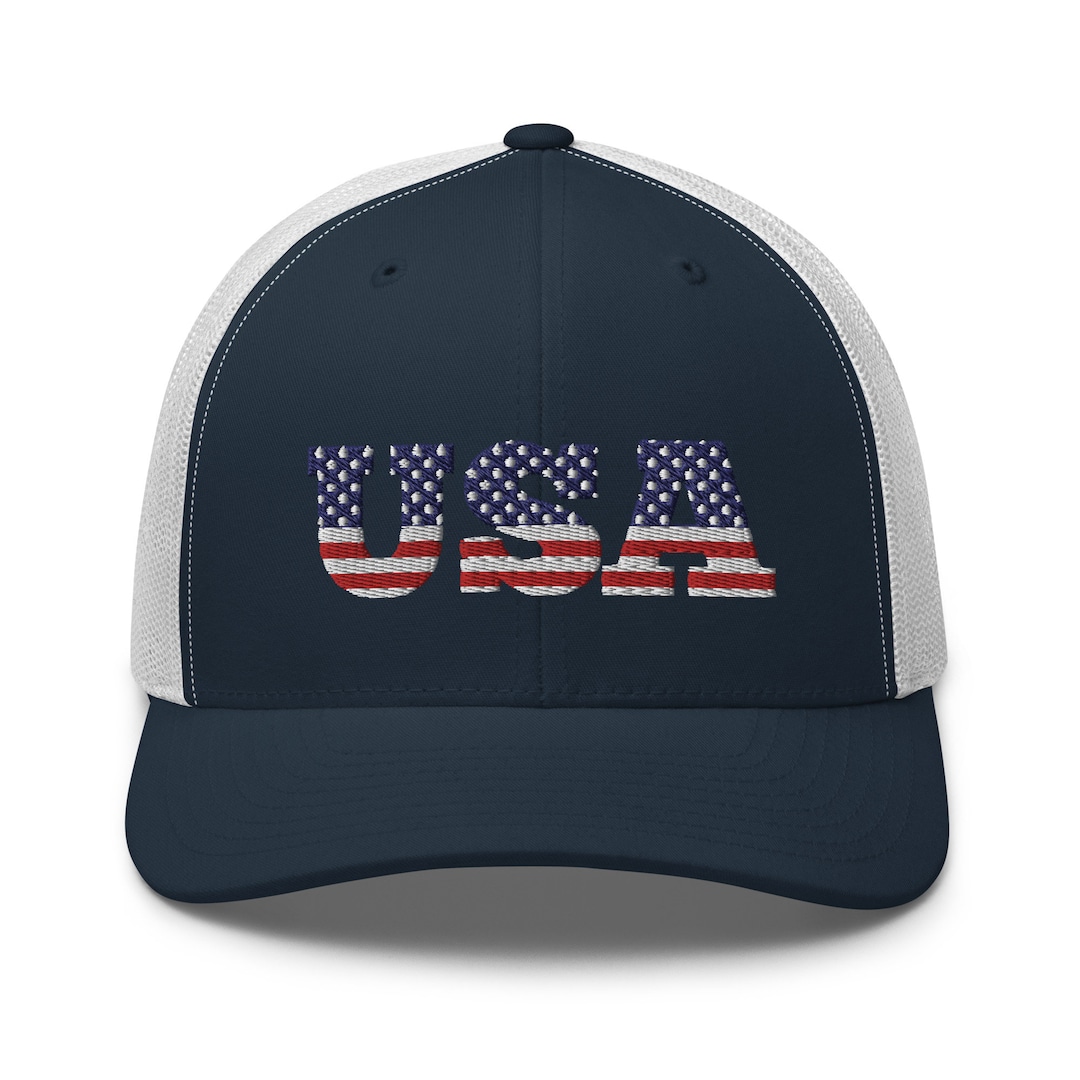 USA Embroidered Trucker Cap - USA Flag Cap, American Flag, Patriotic ...