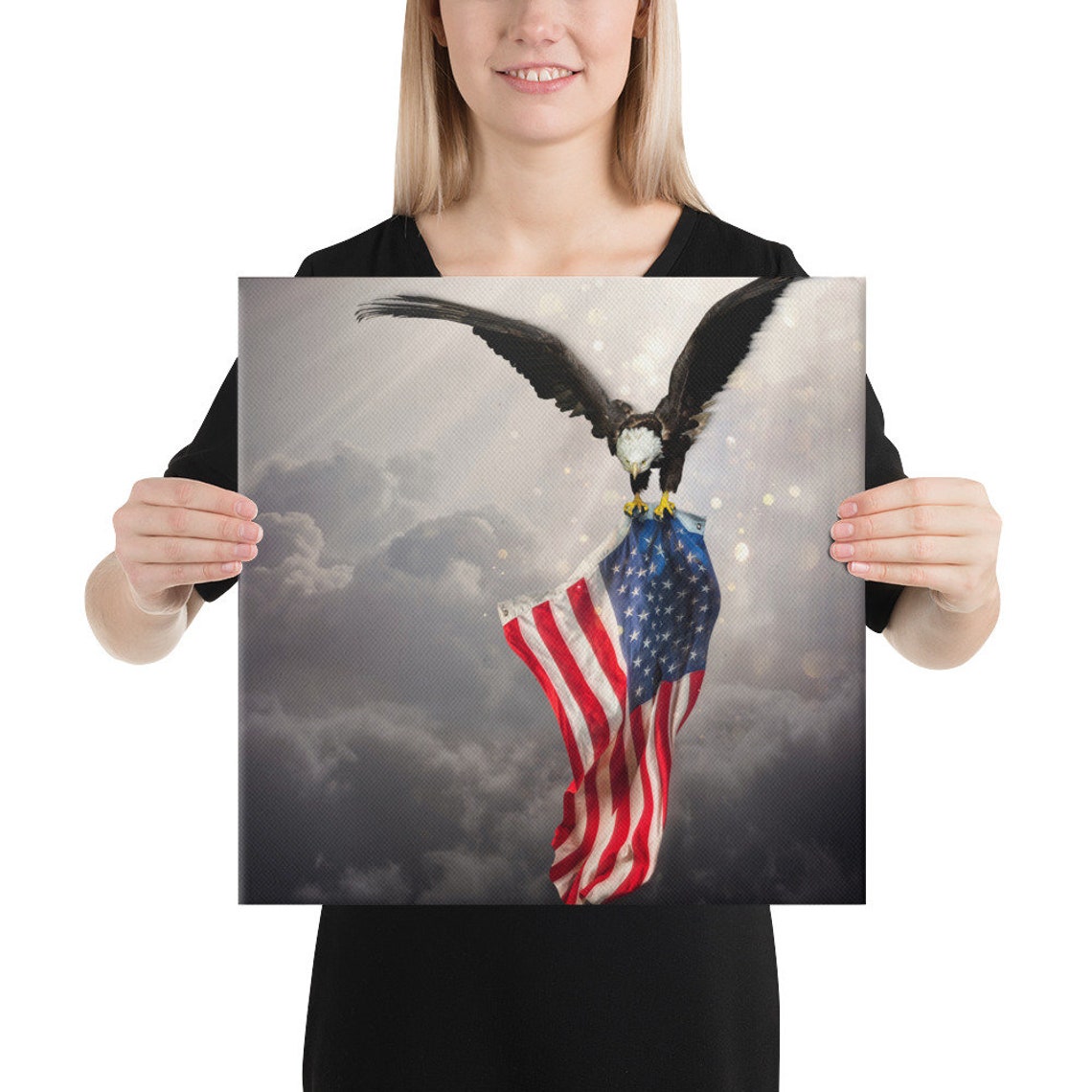 Eagle Carrying Flag on Canvas - American Patriotic Art, USA Art ...
