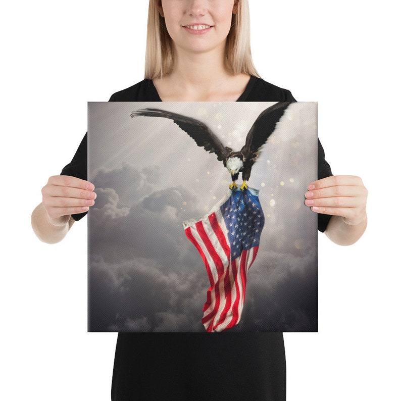 Eagle Carrying Flag on Canvas - American Patriotic Art, USA Art ...