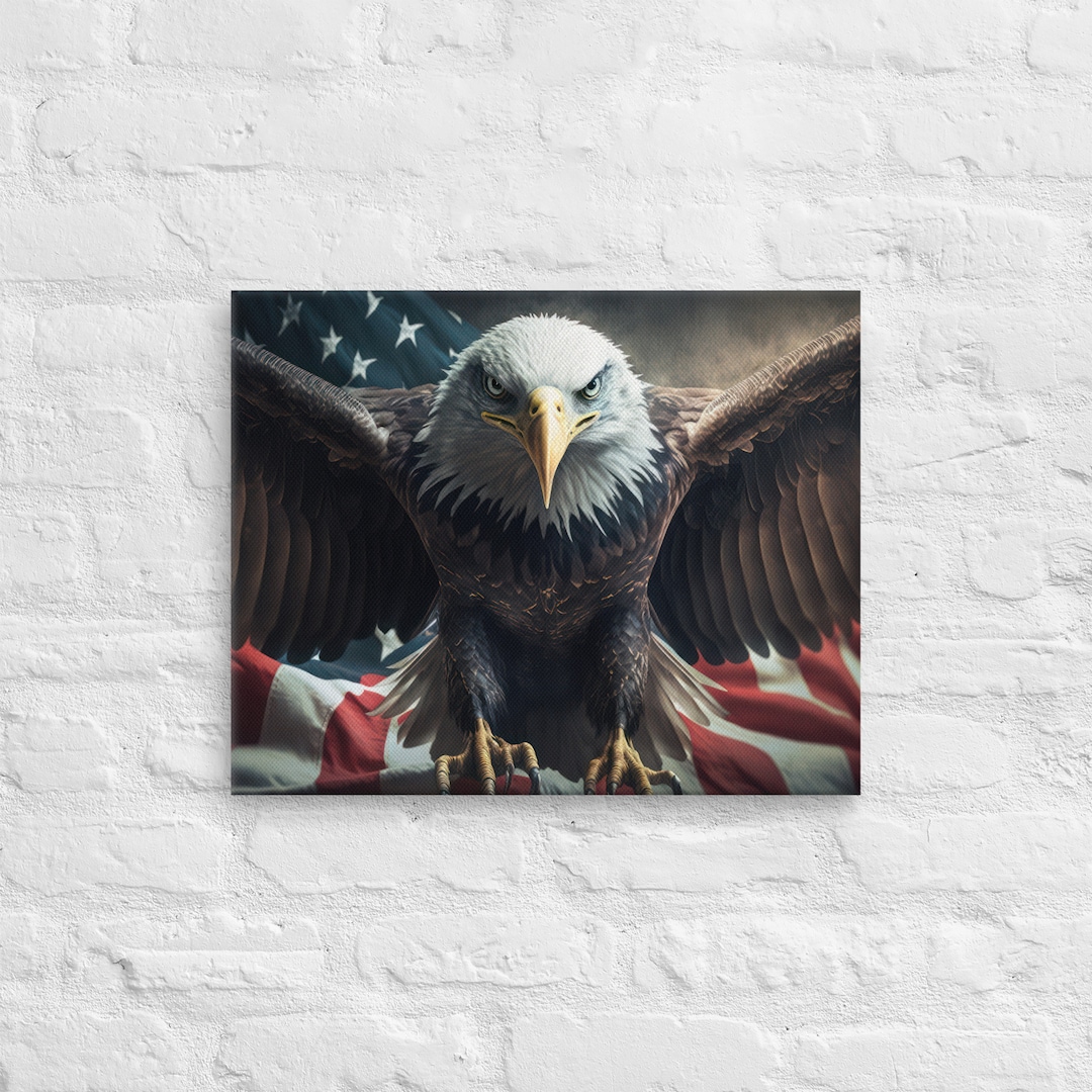 Soaring Eagle and Flag on Canvas - American Patriotic Art, USA Art ...
