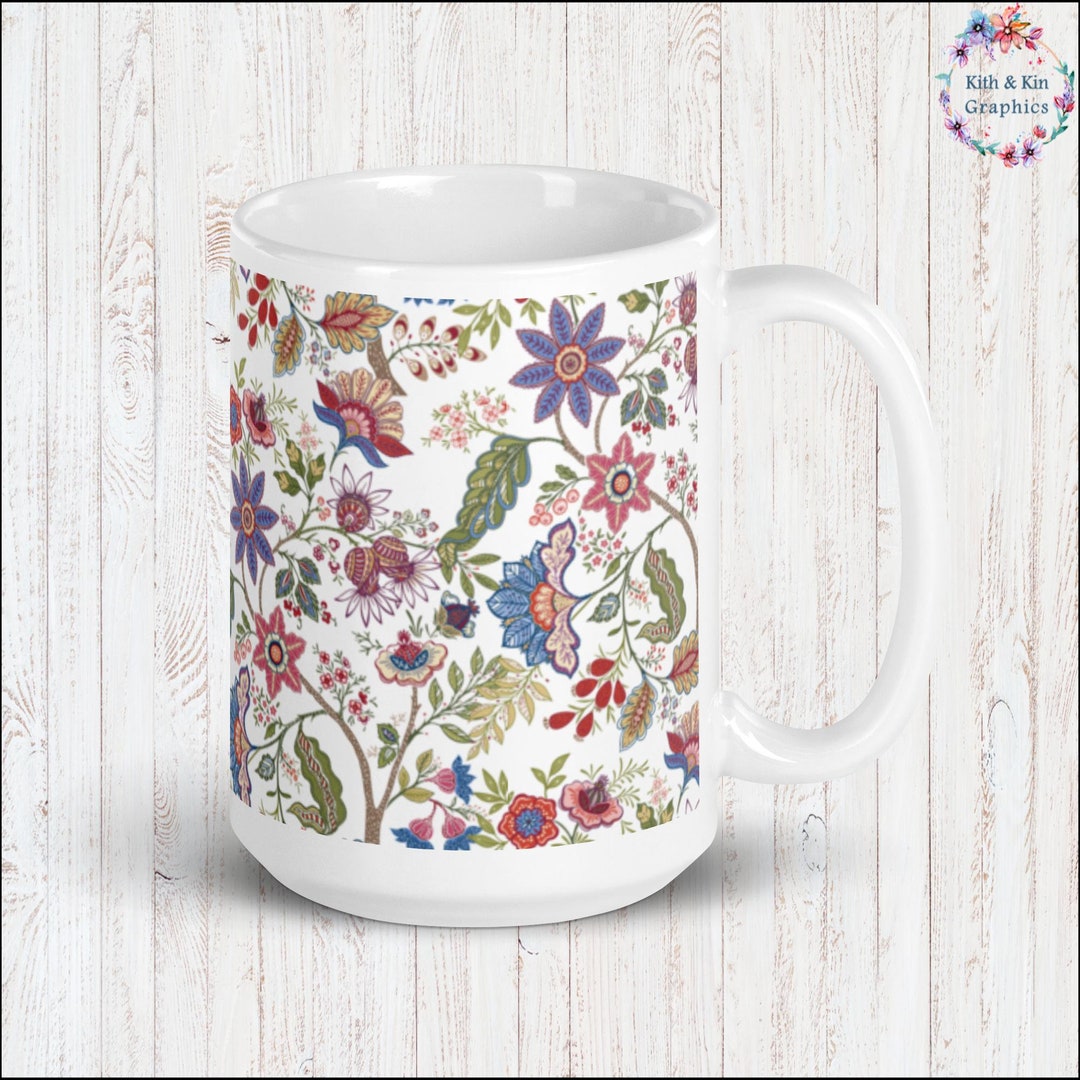 Jacobean Style Cottage Core 11 Oz or 15 Oz Mug Garden Aesthetic Mug ...