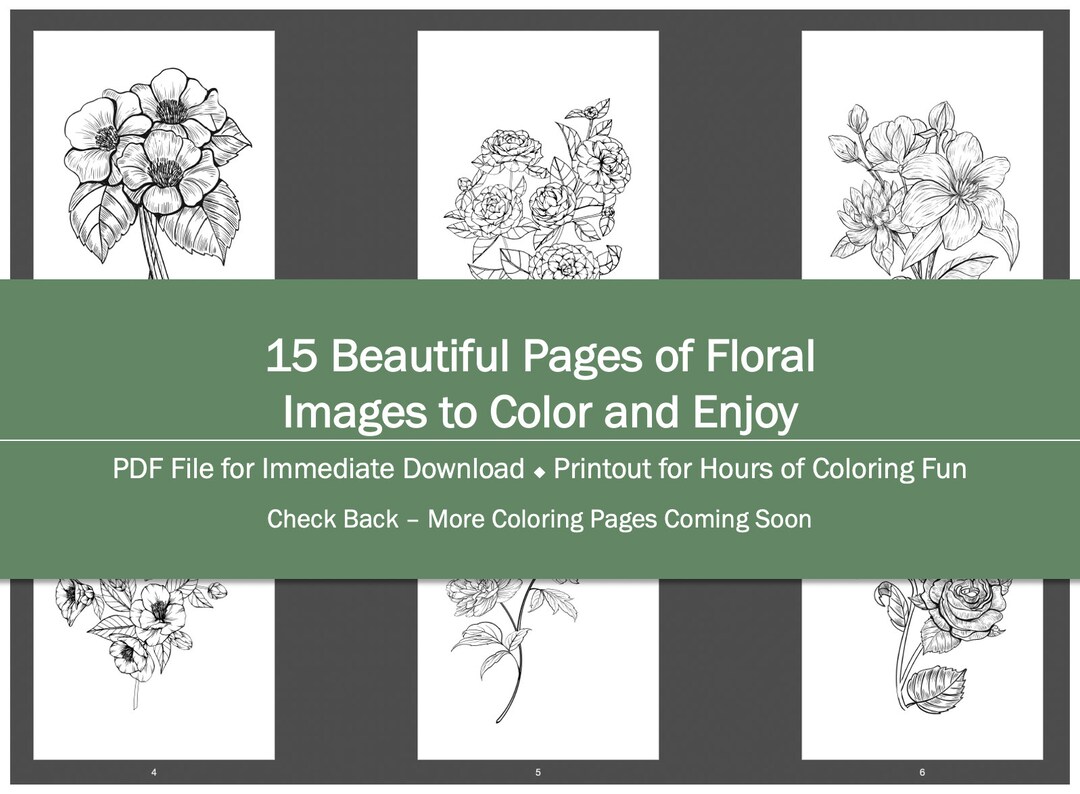 Floral Coloring Book Three - 15 Pages - Coloring Pages, Adult Coloring ...