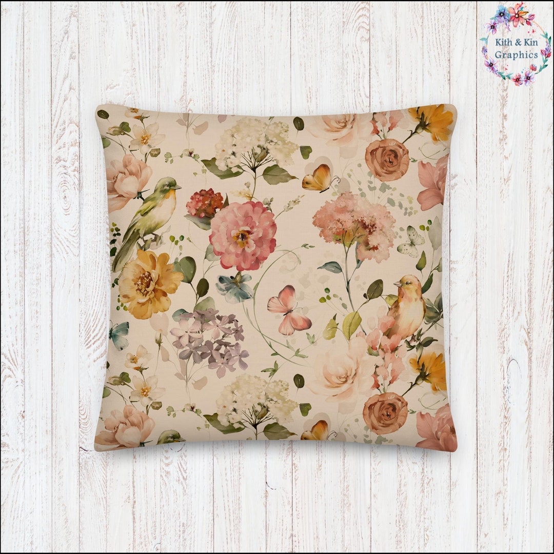 Vintage Floral Cottage Core Premium Pillow Garden Aesthetic Premium ...