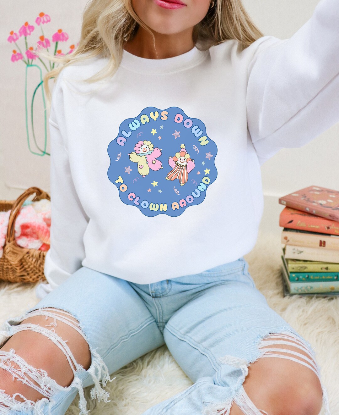 Clowncore Sweatshirt Weirdcore Kidcore Clothes Clowncore Clothing Emo ...