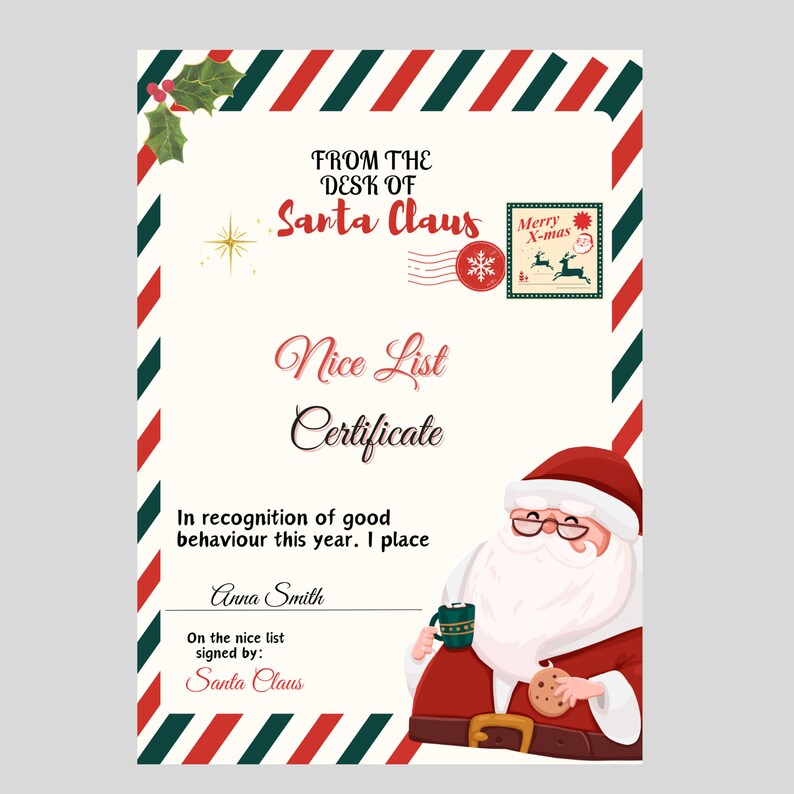Instant Download Editable Santa Letter and Nice List Certificate ...