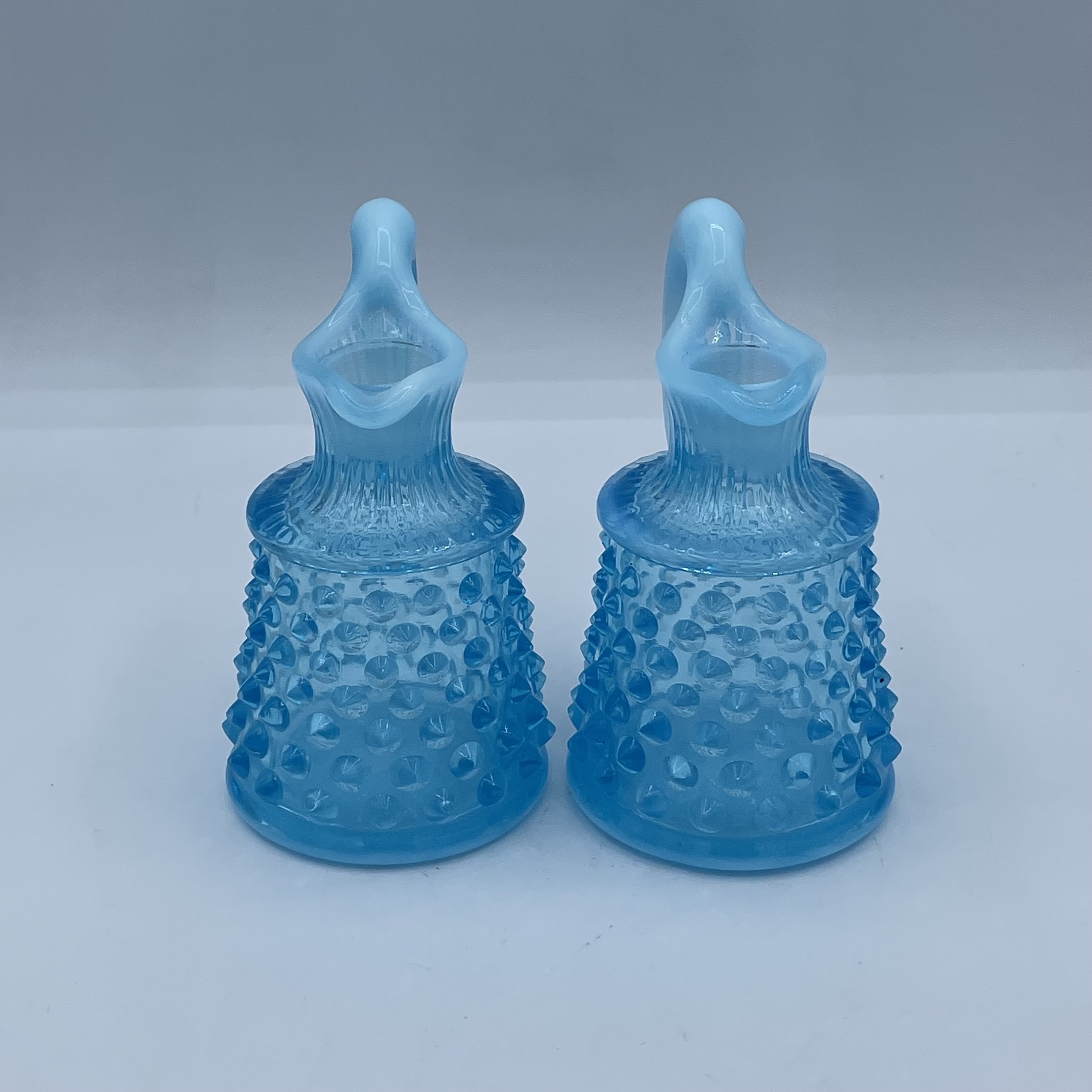 Beautiful Vintage Blue Fenton Hobnail Art Glass Cruets Oil & Vinegar ...