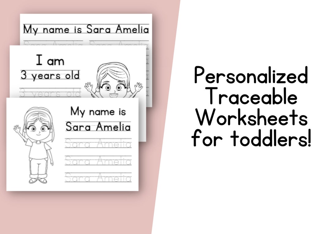 Personalized Custom Set of 6 Name Tracing Printable Worksheets Toddlers ...