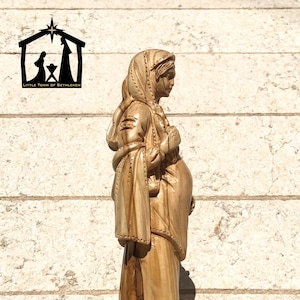 Beautiful Carved & Detailed Olive Wood Statue for Pregnant Virgin Mary ...