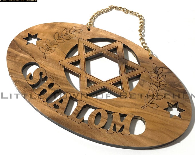 Rare Olive Wood David Star SHALOM Wall Hanging - Plaque Made in ...