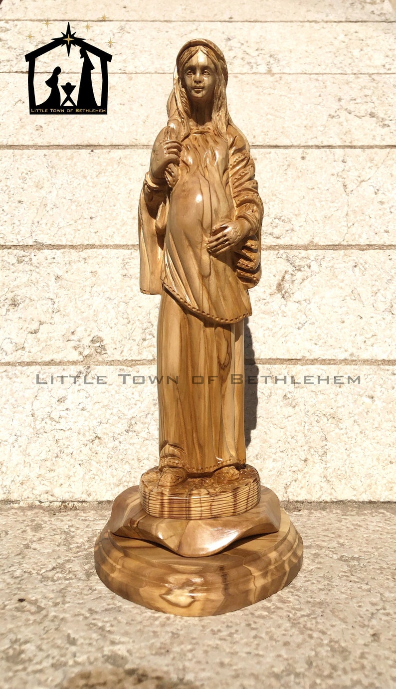 Beautiful Carved & Detailed Olive Wood Statue for Pregnant Virgin Mary ...