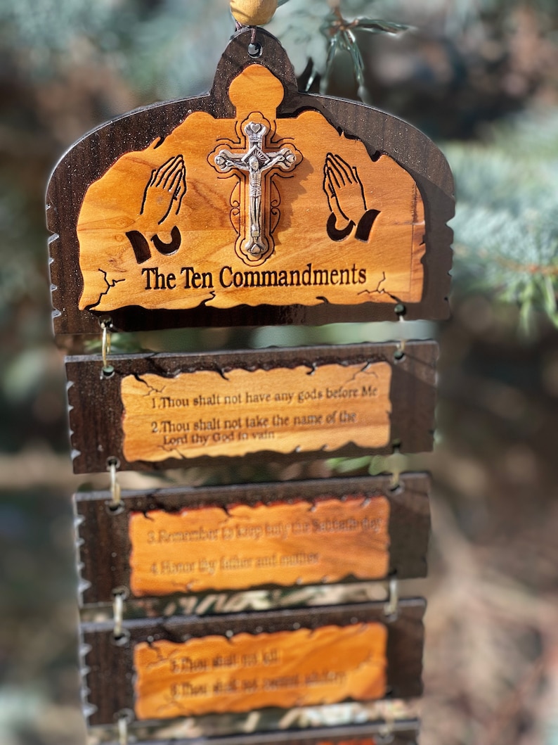 The Ten Commandments Plaque Olive Wood Holy Land Jerusalem Gift | With ...