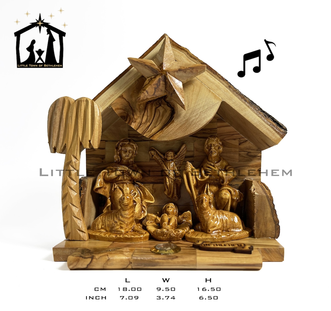 Rustic Olive Wood Musical Nativity Scene With Incense From the Holy ...