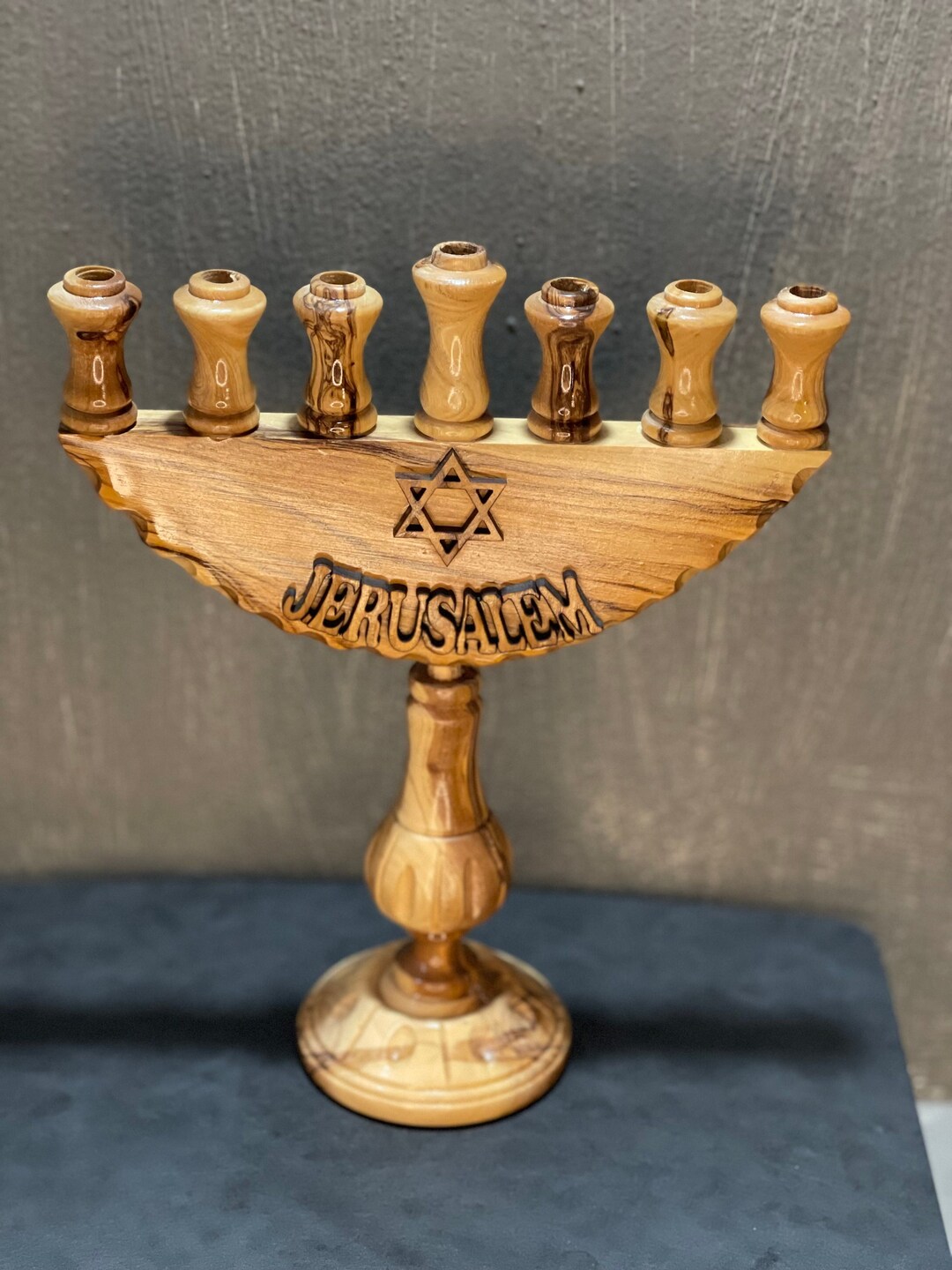 Star of David Menorah Candle Holder Olive Wood L Handmade in Bethlehem ...