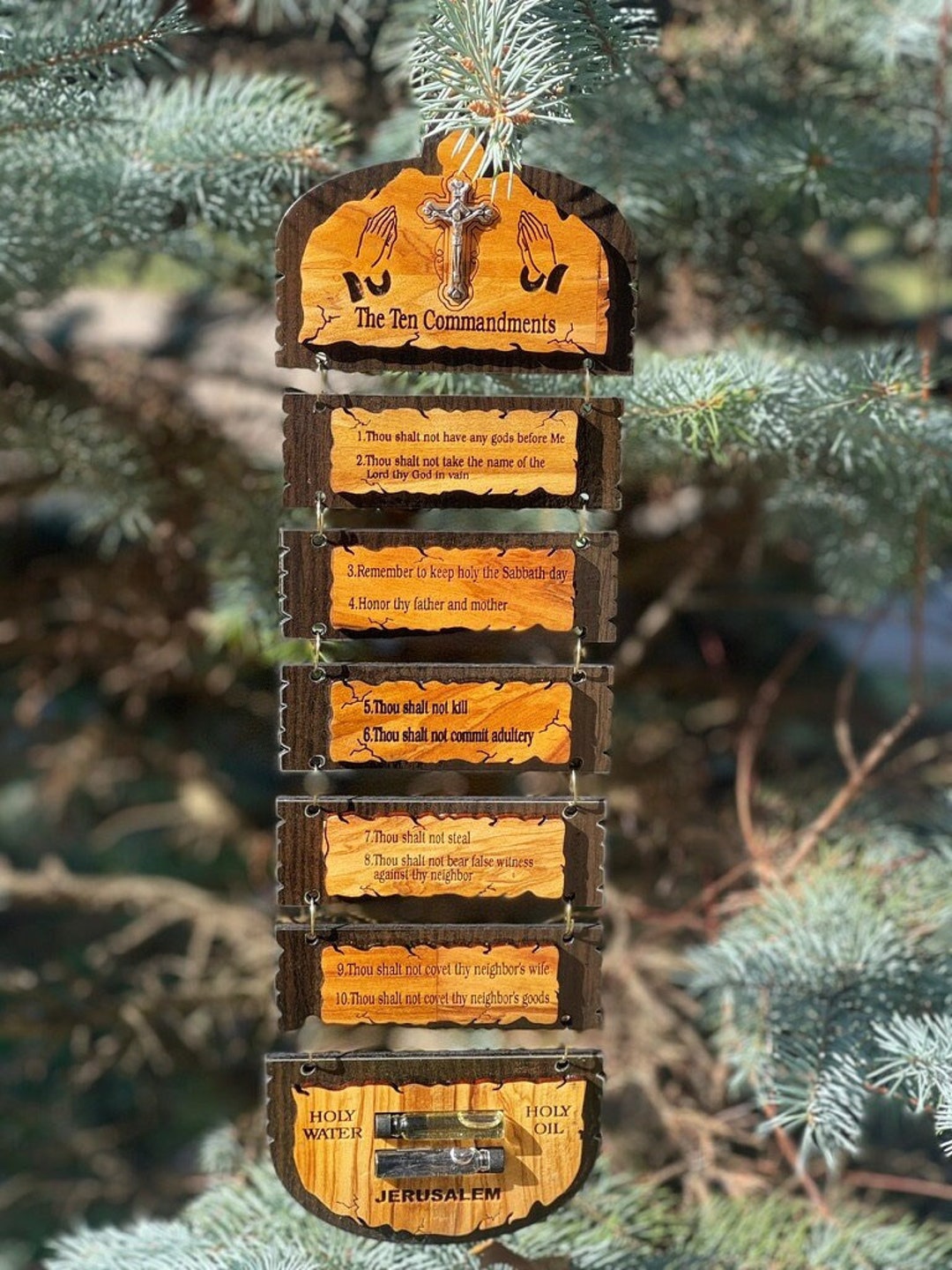 The Ten Commandments Plaque Olive Wood Holy Land Jerusalem Gift | With ...