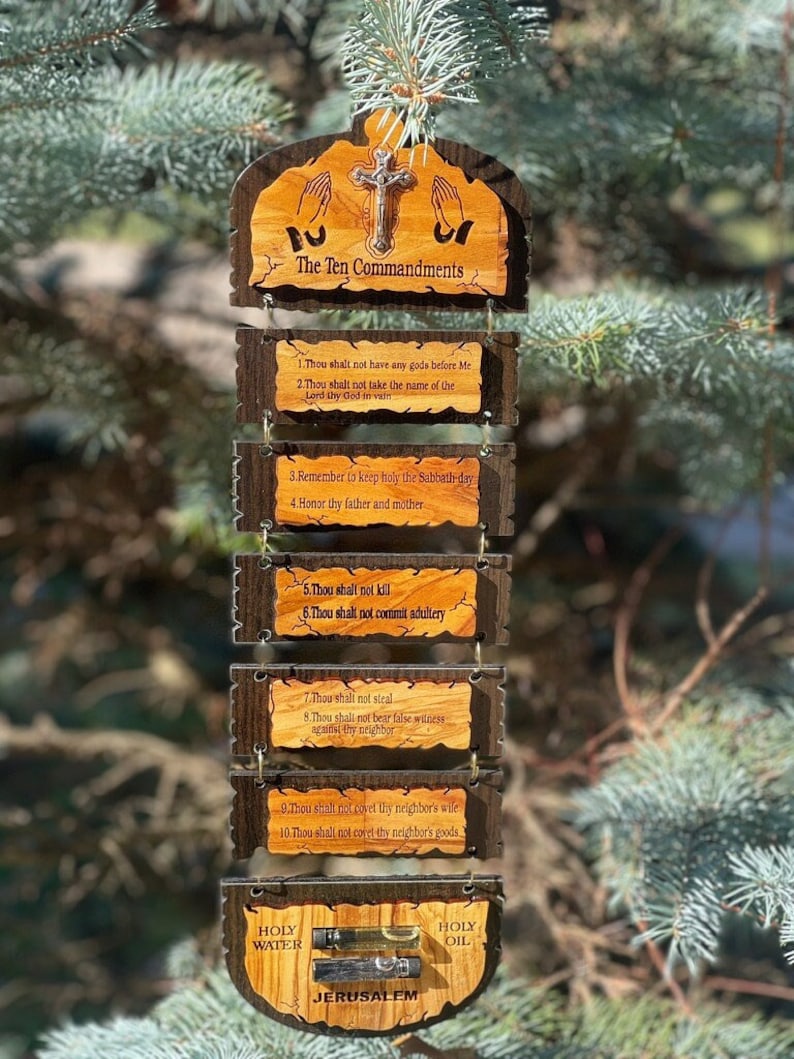 The Ten Commandments Plaque Olive Wood Holy Land Jerusalem Gift | With ...