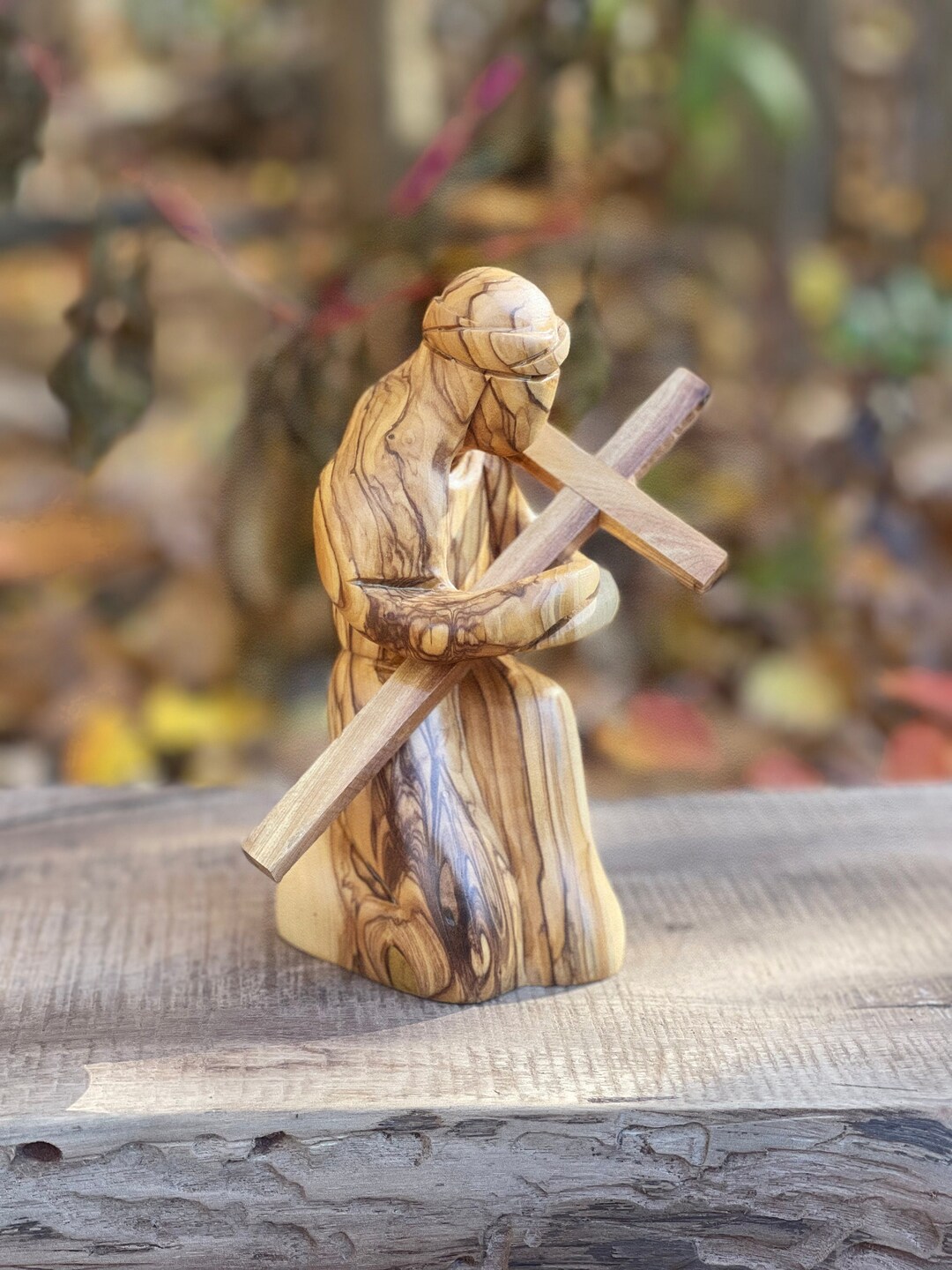 Abstract Jesus Christ Holding the Cross Statue L Hand Carved From Olive ...